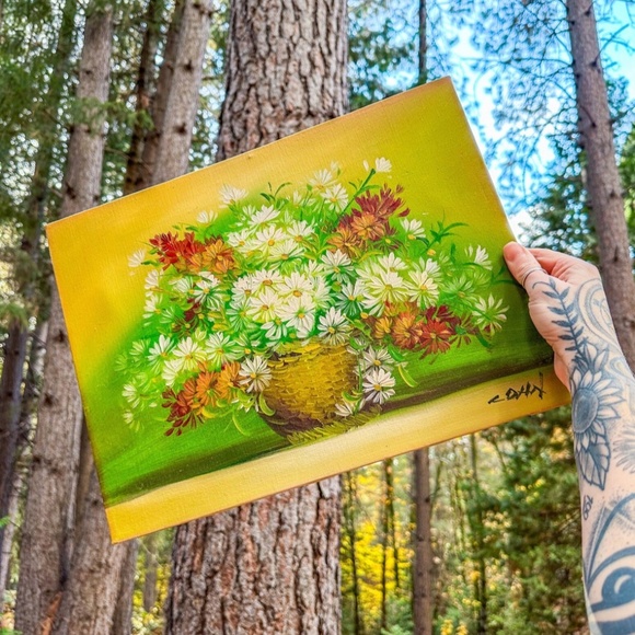 Wall Decor | Original Vintage Floral Oil Painting Daisy Flowers In Vase ...